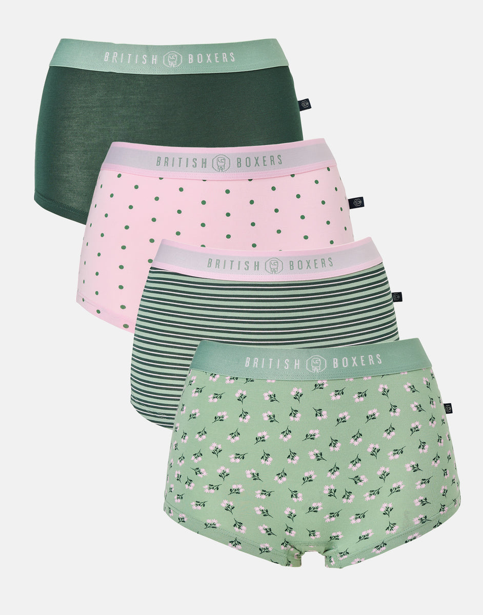 Multipack! 4 Pairs of Women's Bamboo Hipster Boxer Briefs – Juniper