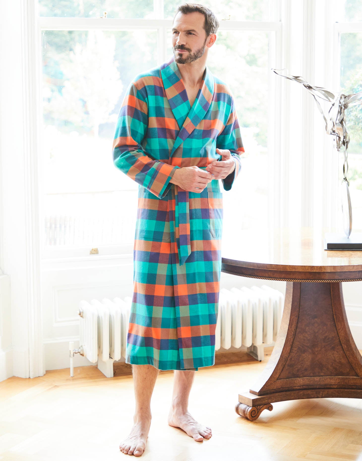 Men's Brushed Cotton Dressing Gown – Acorn Squash Check