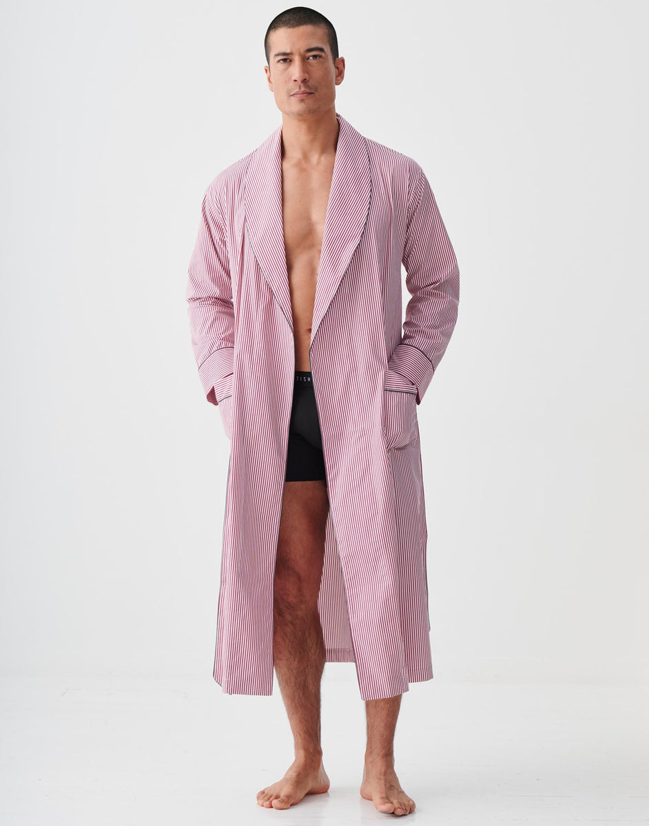Men's Crisp Cotton Dressing Gown – St James Red Pinstripe