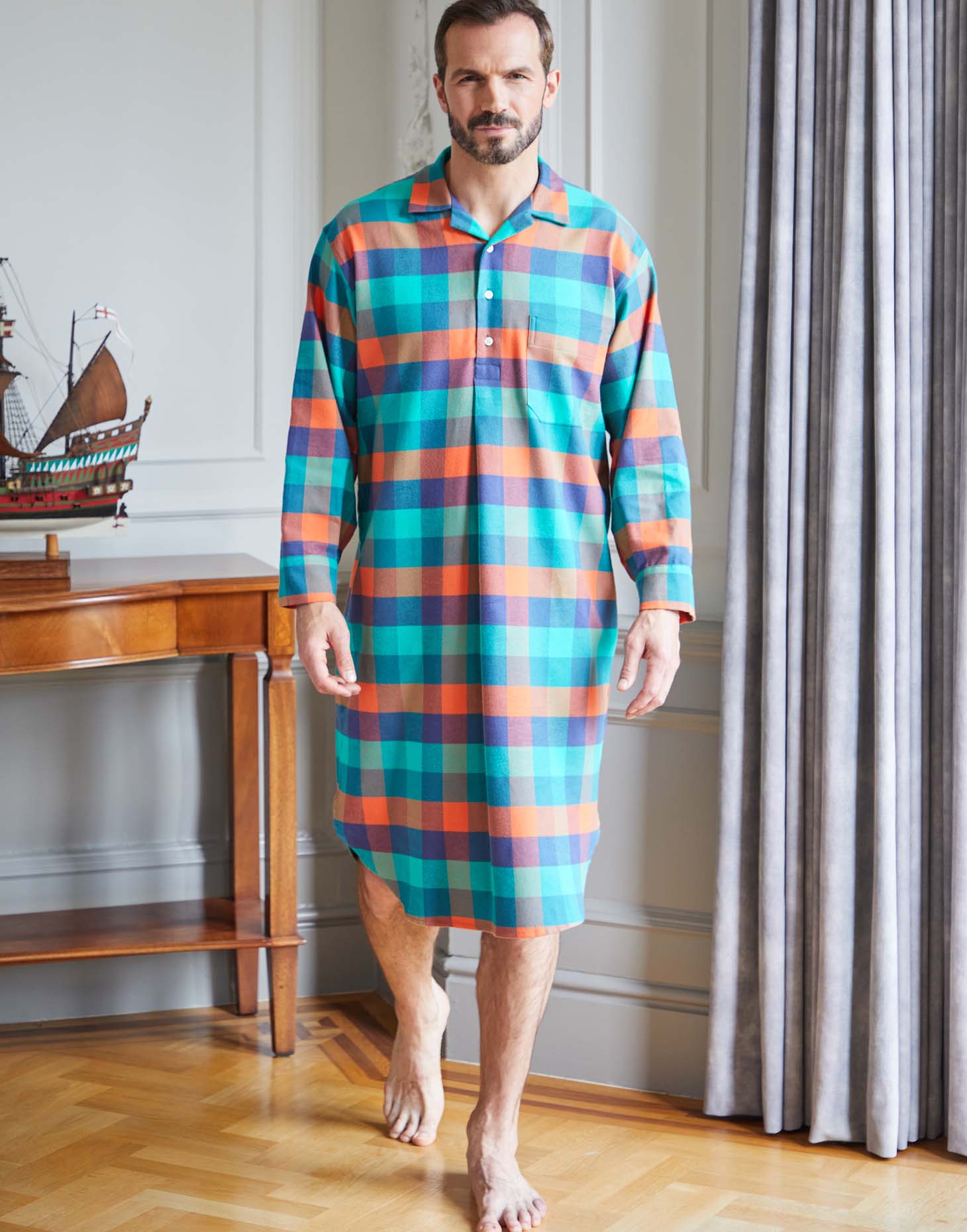 Men's Brushed Cotton Nightshirt – Acorn Squash Check