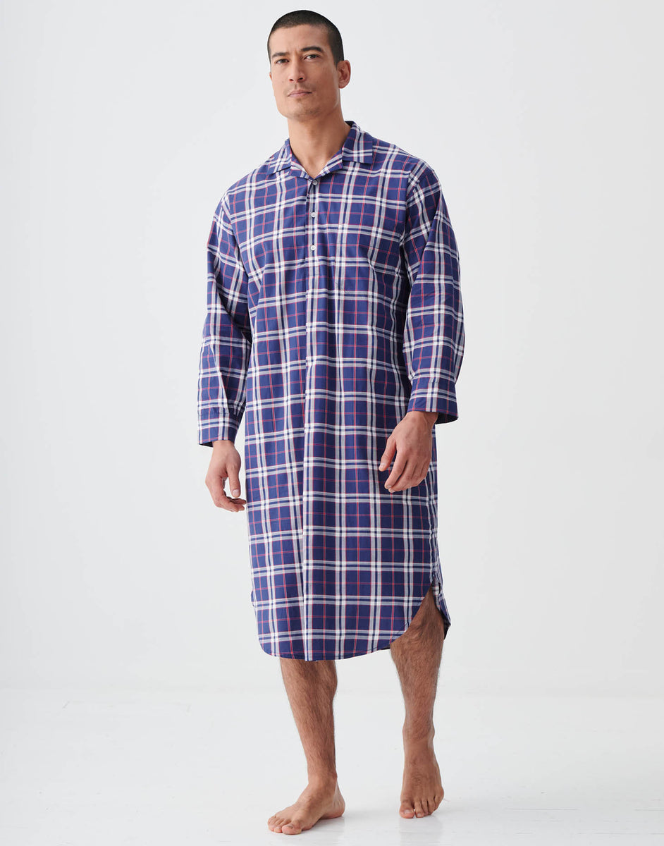 Men's Crisp Cotton Nightshirt – Chester Red & Blue Check