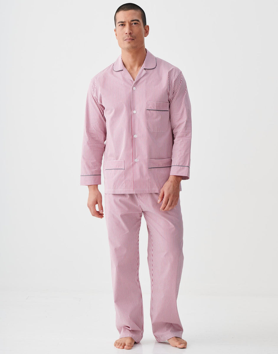 Men's Crisp Cotton Pyjama Set – St James Red Pinstripe