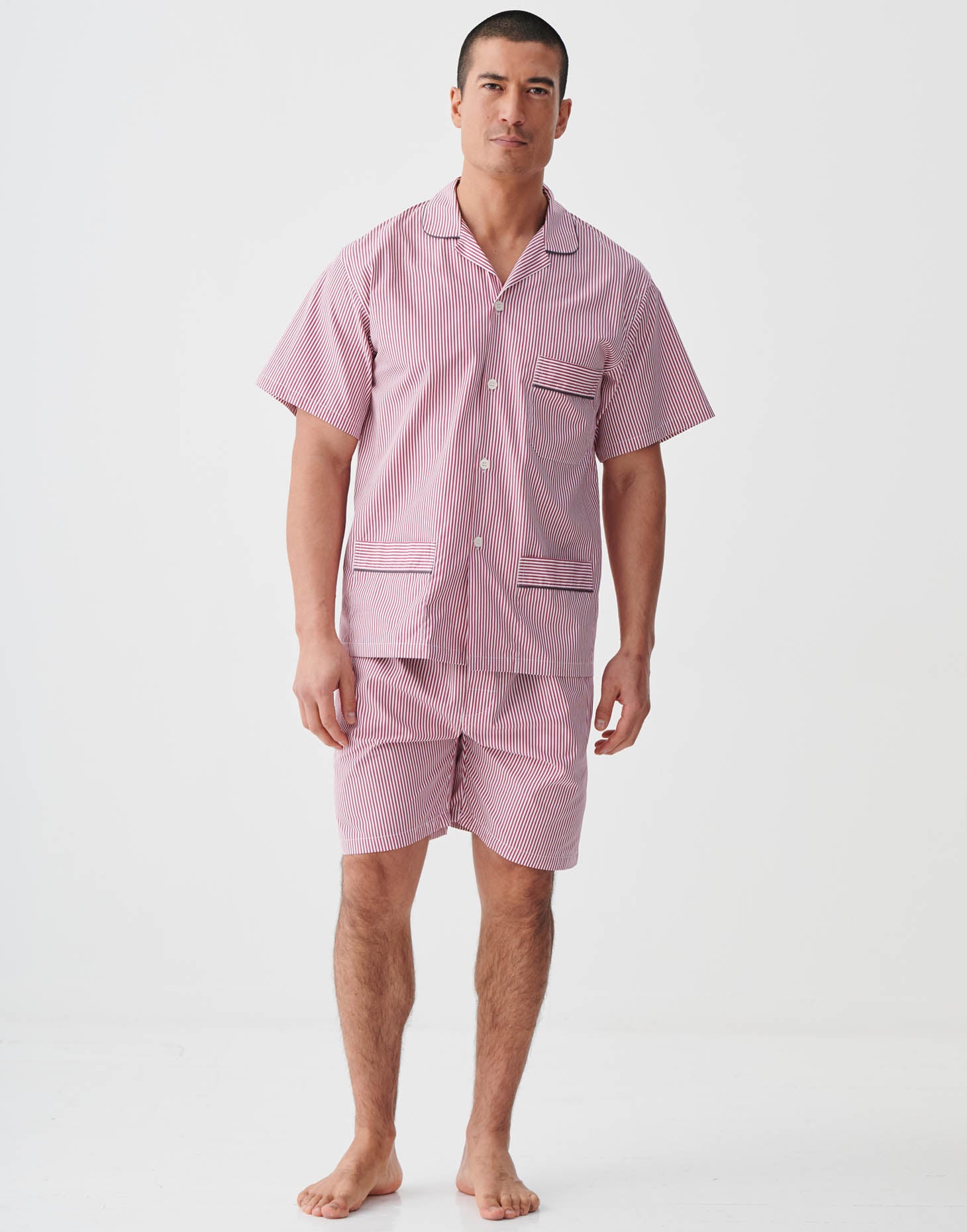 Men's Crisp Cotton Short Pyjama Set – St James Red Pinstripe