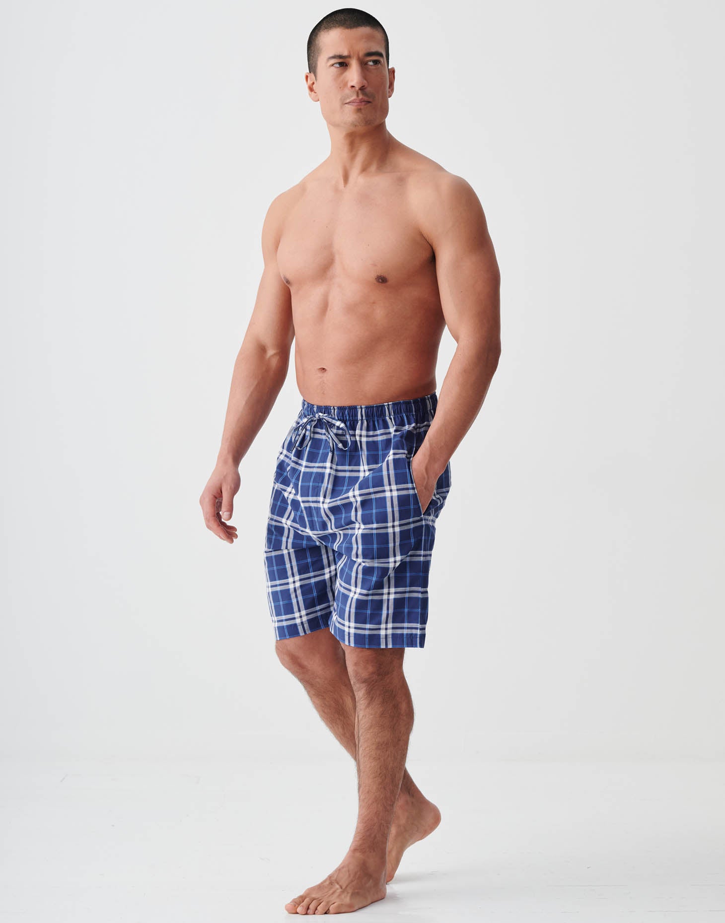 Men's Crisp Cotton Sleep Shorts – Chester Blue on Blue Check