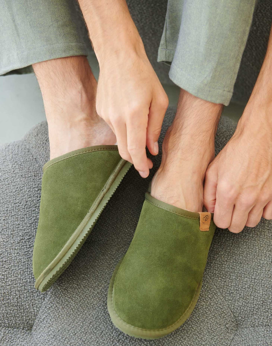 Men's Landy Sheepskin and Suede Slippers – Olive