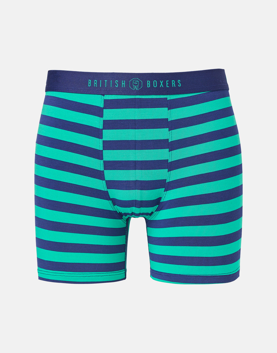 Men's Bamboo Stretch Trunks – Vivid Green & Navy Stripe
